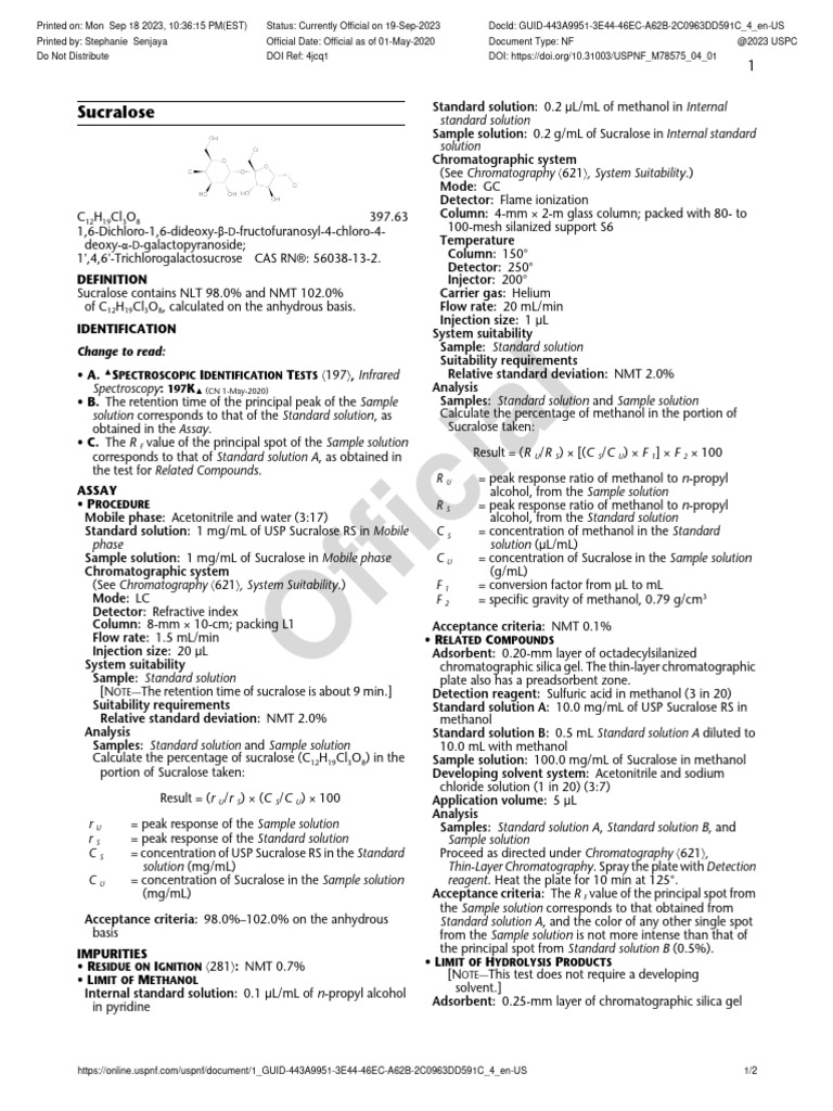 USP 2023 Sucralose | PDF