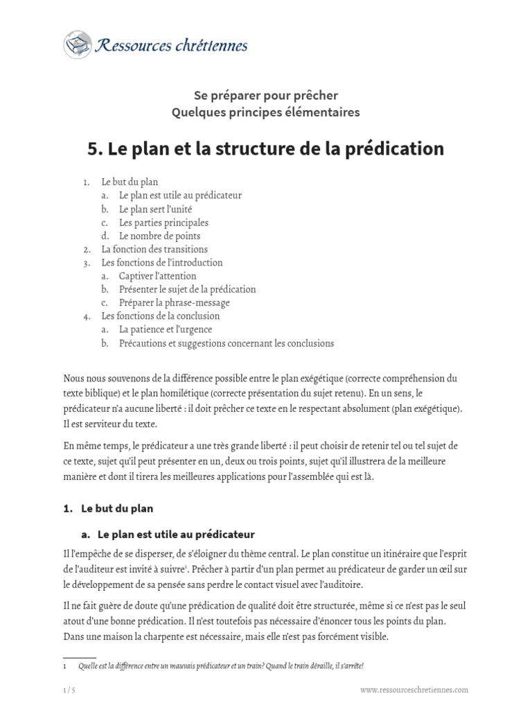 20180146 - Charles Nicolas - Se préparer pour prêcher (5) - Le plan et ...
