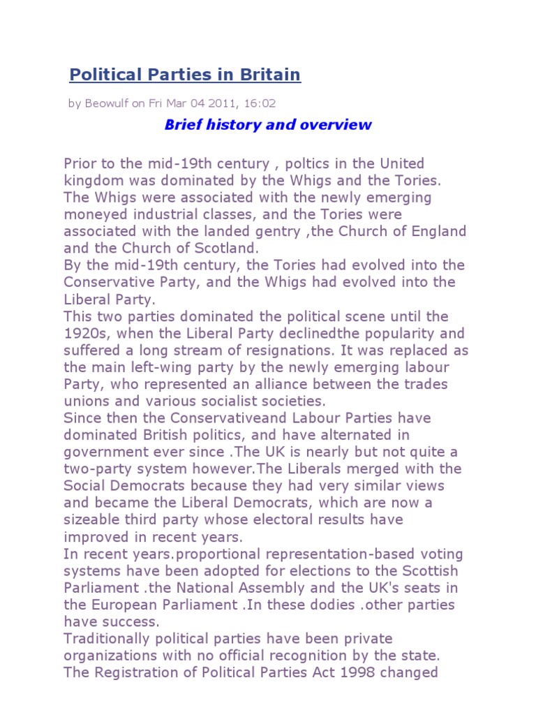 Overview of Political Parties in Britain | PDF | History
