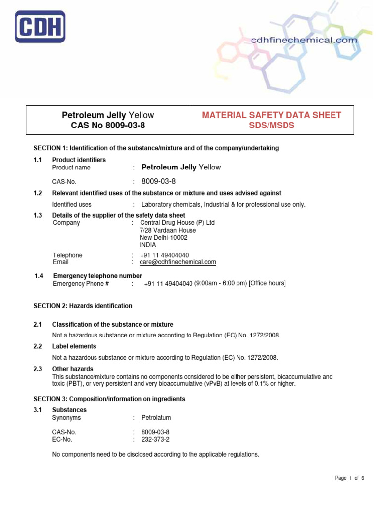 37 - 1634459585 - PetroleumJellyYellow CASNO 8009 03 8 MSDS | PDF ...
