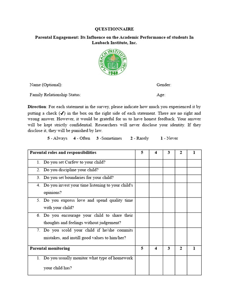 Parent Questionnaire Final | PDF | Interpersonal Relationships ...