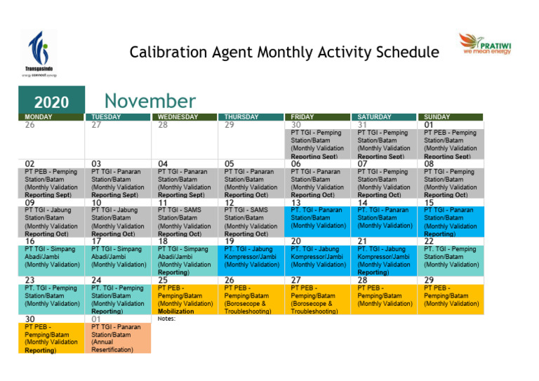 Schedule Nov - Calibration Agent Monthly Activity | PDF