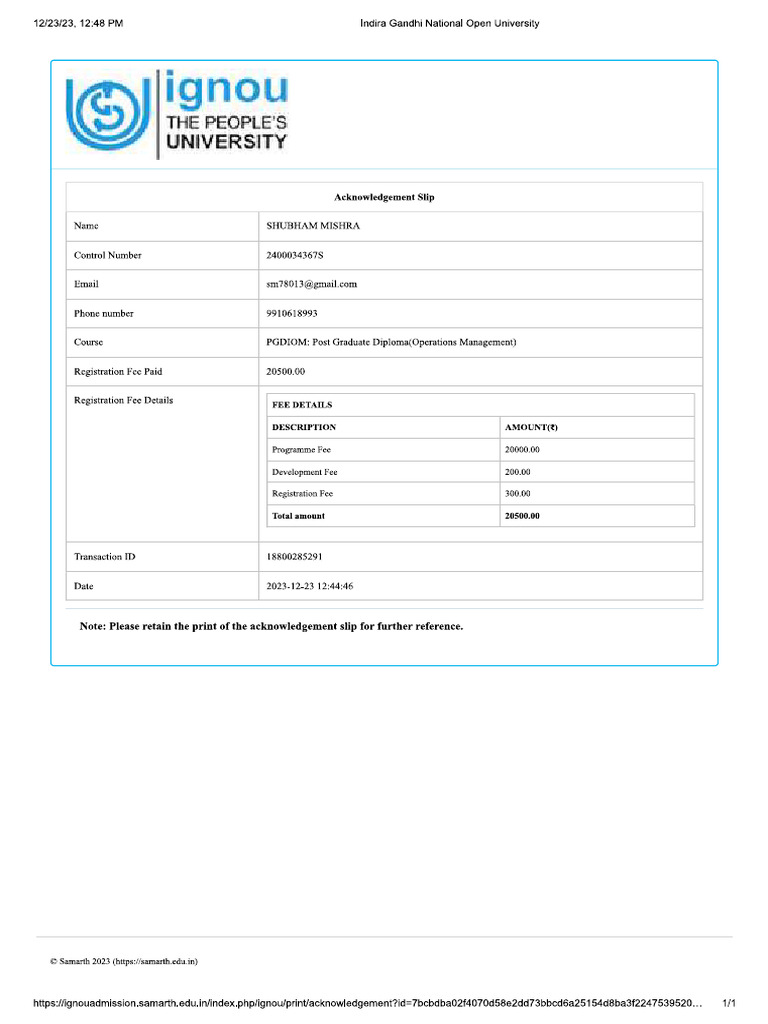 Ignou Pgdom | PDF
