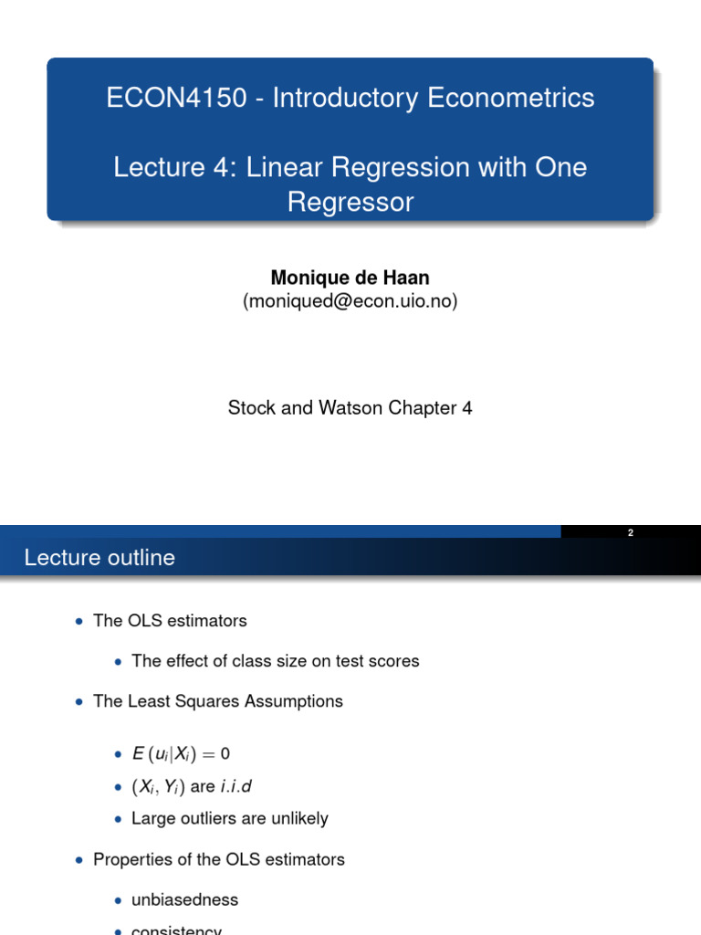 lecture4_linearregression_oneregressor | PDF | Ordinary Least Squares | Estimator