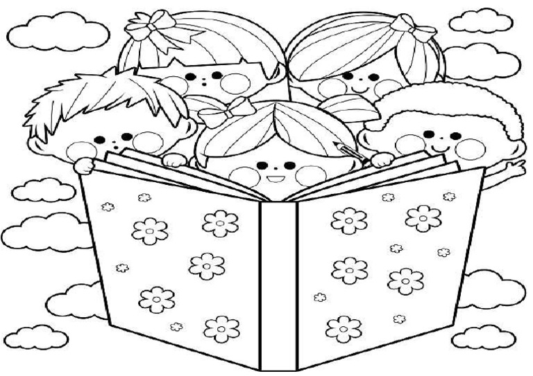 Kids Reading Colouring Page 5 | PDF