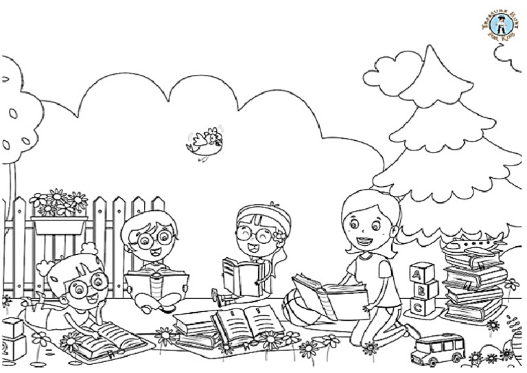 Kids Reading Colouring Page 7 | PDF