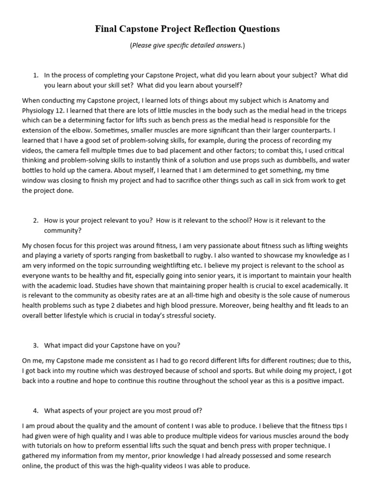 Capstone Final Reflection My | PDF | Weight Training | Physical Fitness