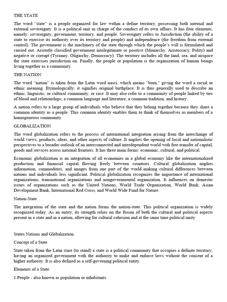 Understanding State, Nation, and Globalization | PDF