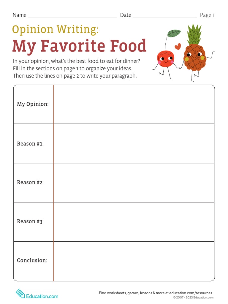 Favorite Food Opinion Writing | PDF