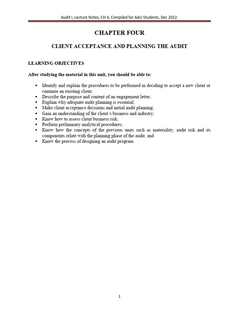 Audit Planning for AAU Students | PDF
