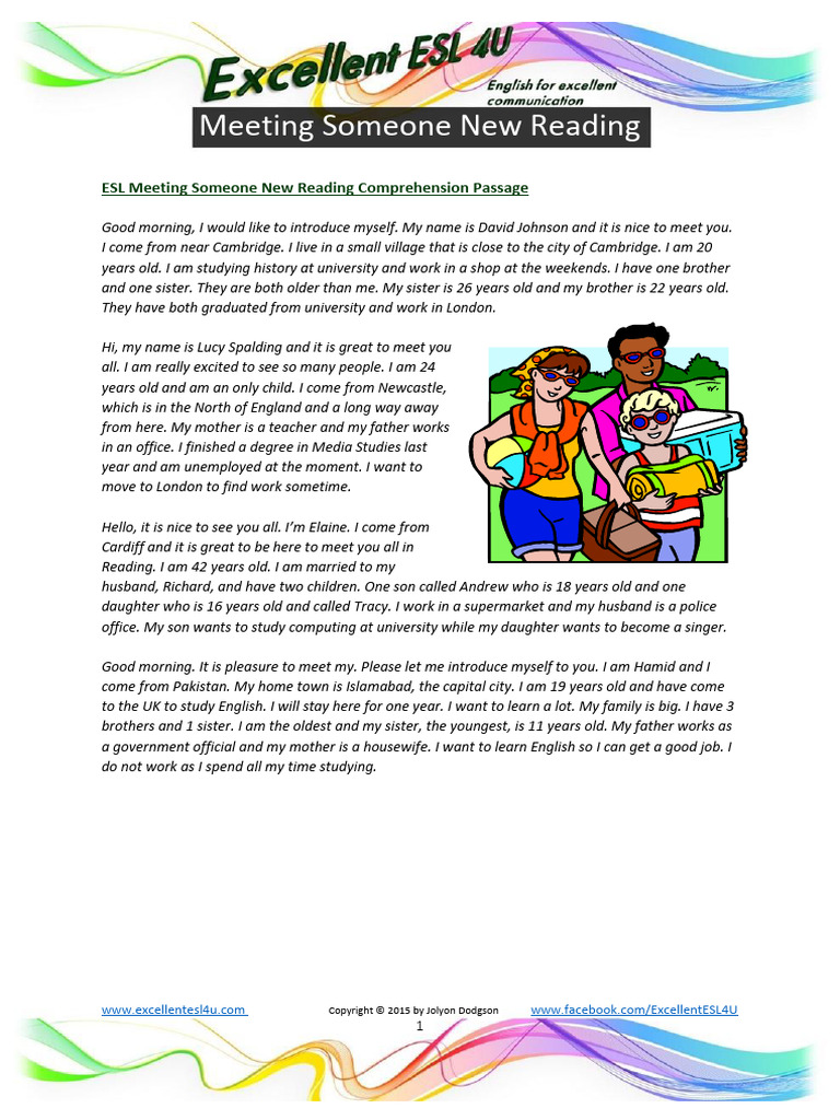 ESL Meeting Someone New Reading Worksheet | PDF | Career & Growth ...