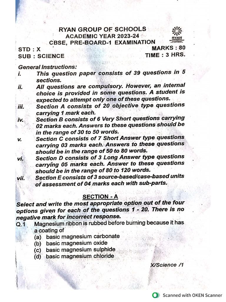 Science Pre Board | PDF