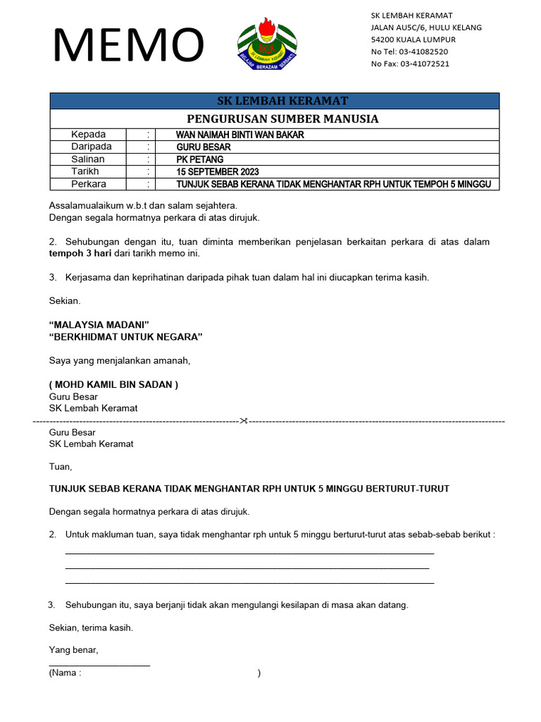 Memo Tunjuk Sebab | PDF