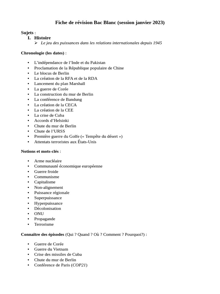 Révisions Bac Blanc Histoire-Géo | PDF