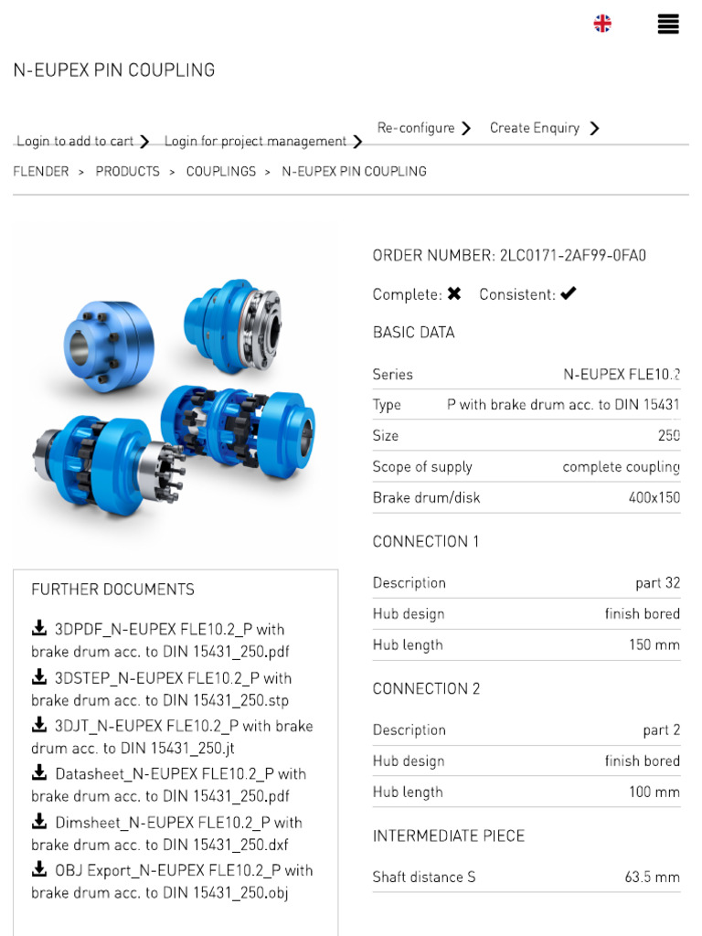 N-EUPEX Pin Coupling - Couplings - Products - Flender Size 250 | PDF