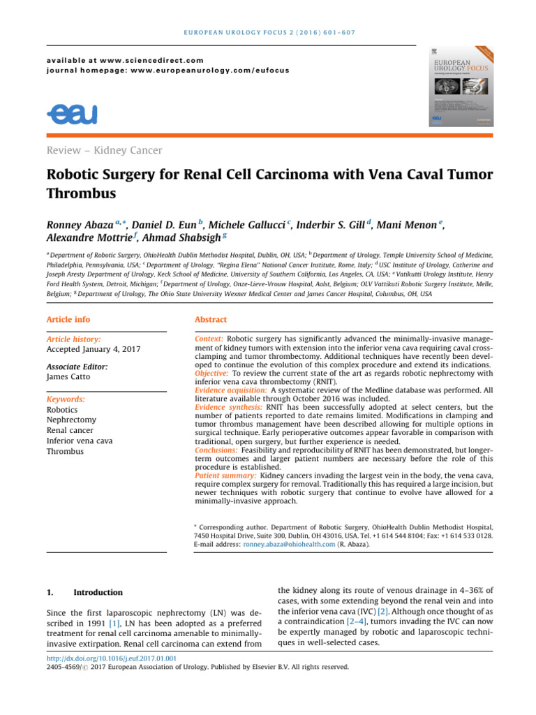 Robotic Surgery For Renal Cell Carcinoma | PDF