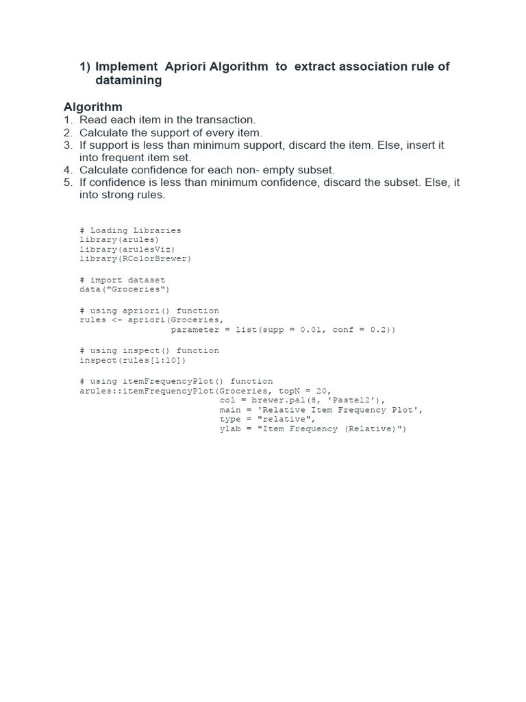 Implement Apriori Algorithm To Extract Association Rule of Datamining | PDF
