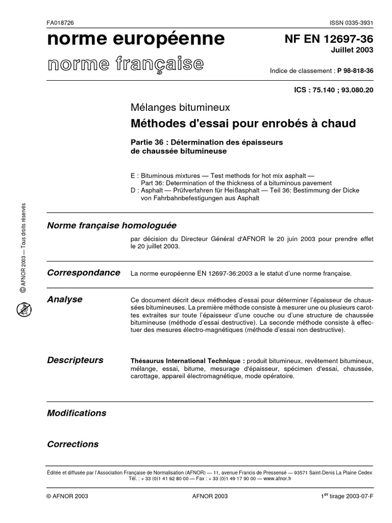 NF EN 12697-36 - P 98-818-36 - Détermination Des Épaisseurs Des ...