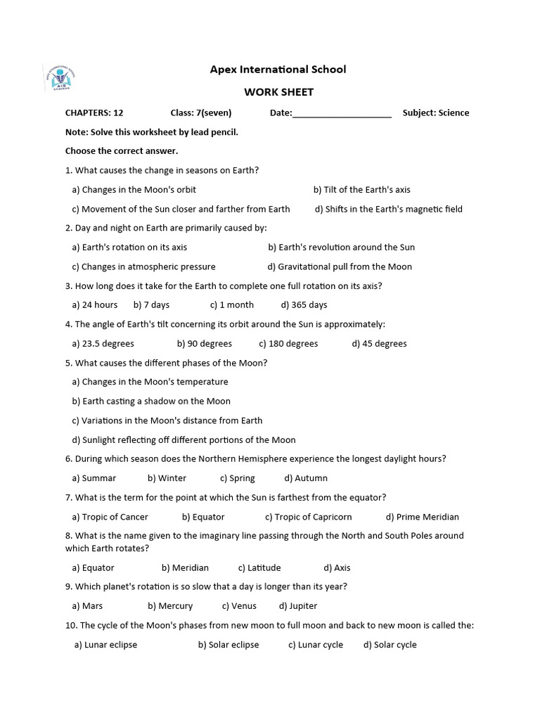 ch12 Worksheets 7th Class | PDF