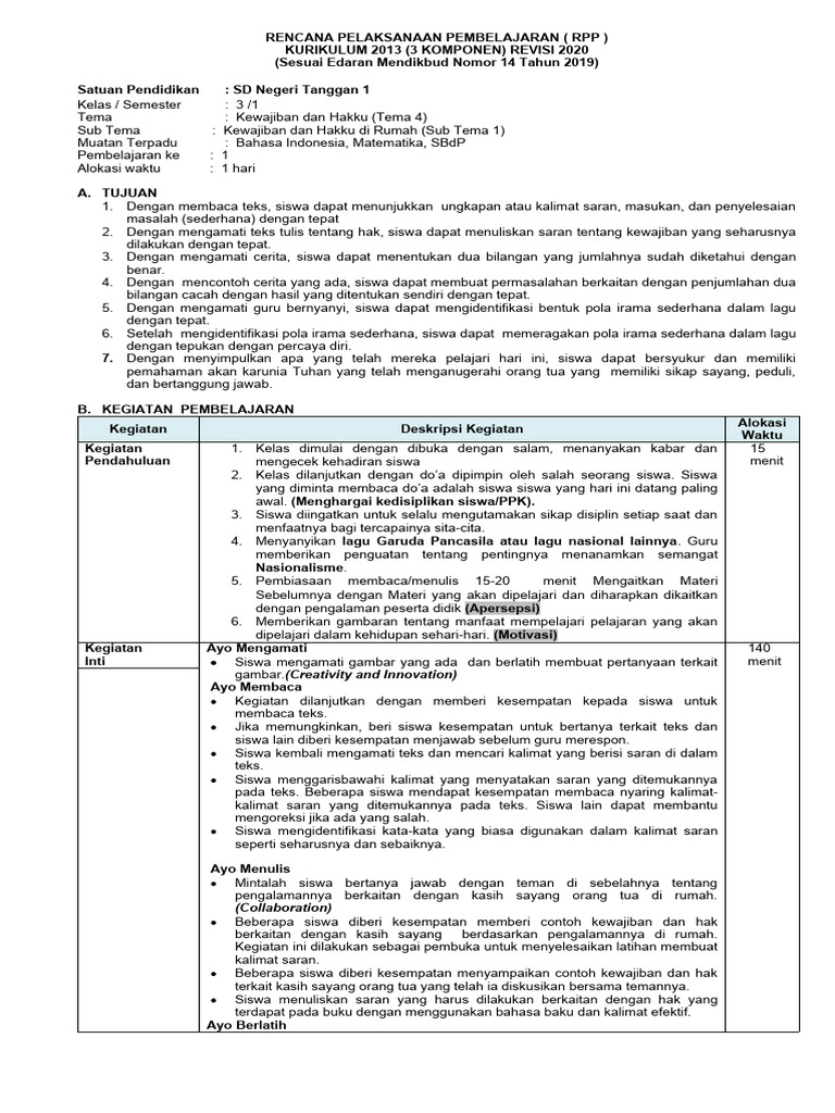 RPP Revisi 2020 TEMA 4 | PDF | Karier & Perkembangan | Kesehatan Holistik