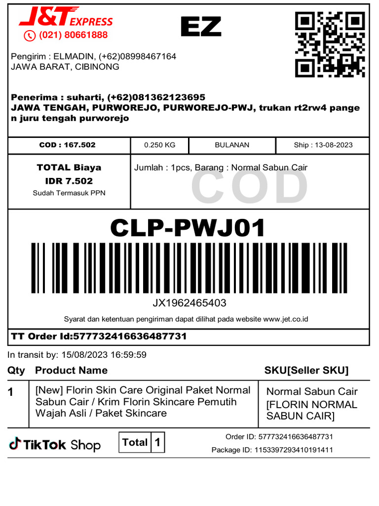 Contoh Resi TikTok Shop Non COD | PDF