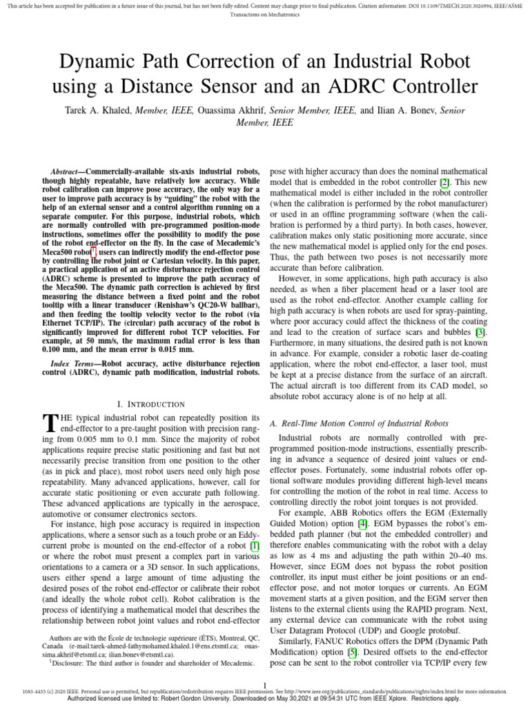 Dynamic Path Correction of An Industrial Robot Using A Distance Sensor ...