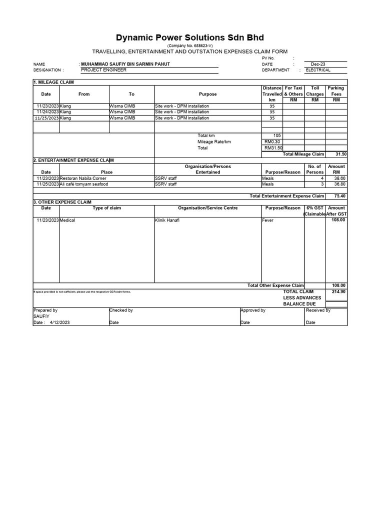 DPS - Expenses Claim Form (Blank) | PDF