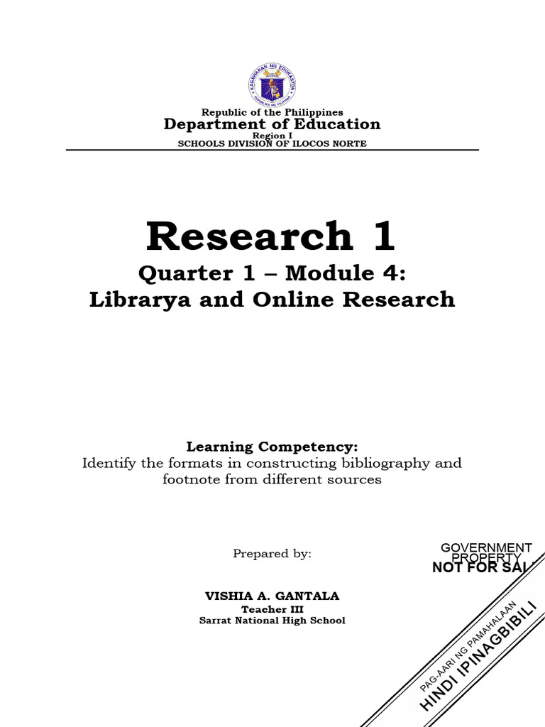 Research 1 Q1 Module 4 Library and Online Research 1 NAK | PDF | Citation | Note (Typography)