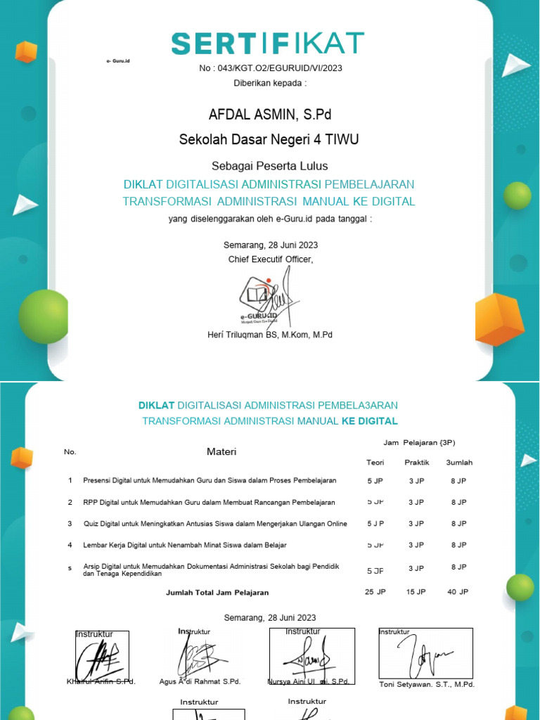 Sertifikat Afdal 3 | PDF