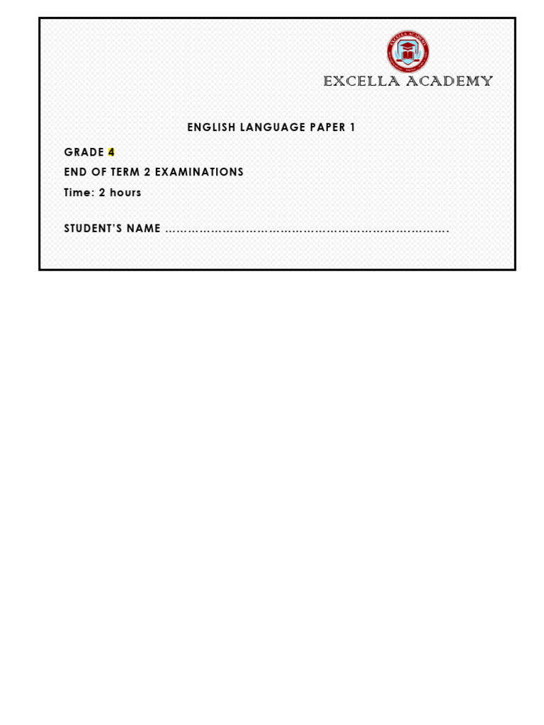 Grade 4 English Paper 1 | PDF