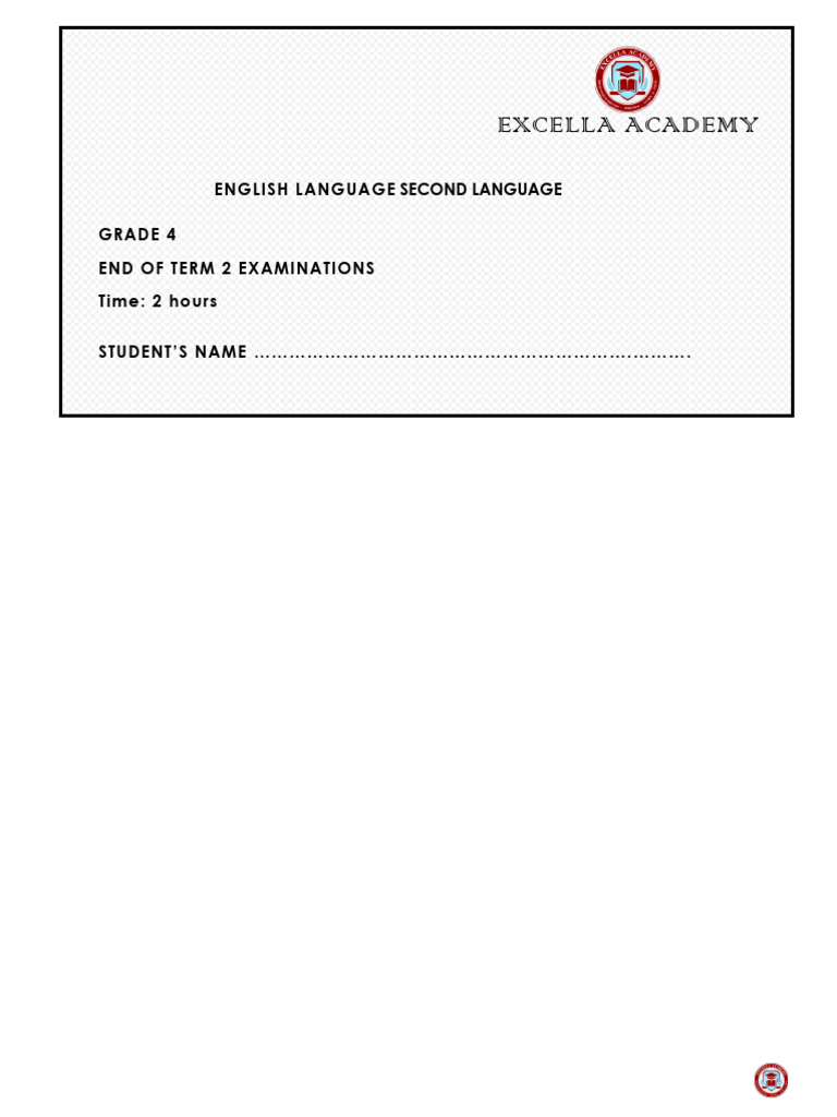 Grade 4 English Term 2 Exam Paper | PDF
