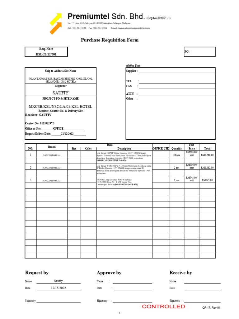 QF-17 Purchase Requisition Form (KSL Hotel)023 | PDF