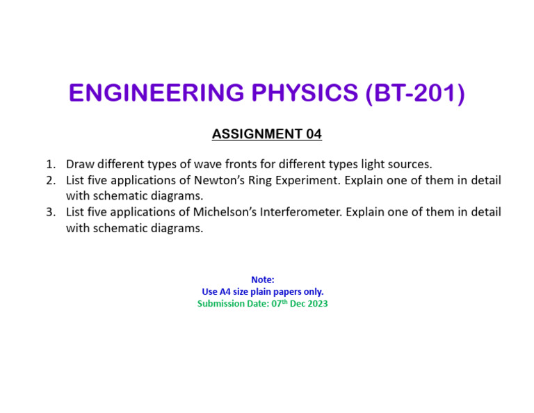 Engg Physics Assignment 04 07 Dec 2023 | PDF | Science & Mathematics