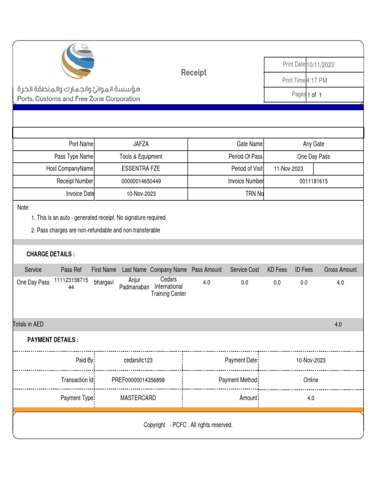 PCFC Receipt | PDF | Receipt | Payments