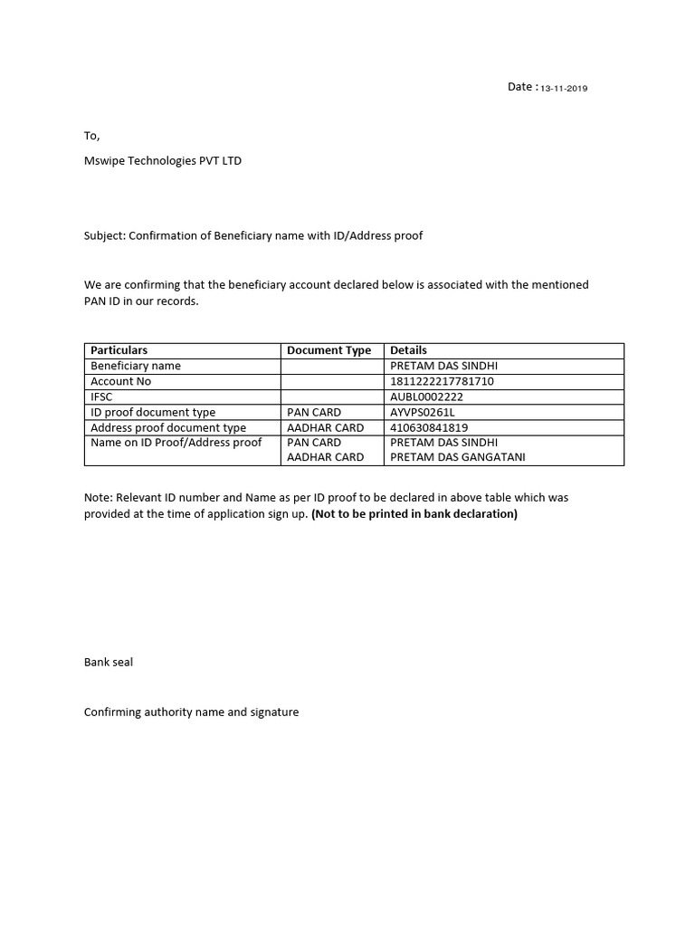Format Bank Befie. Letter | PDF