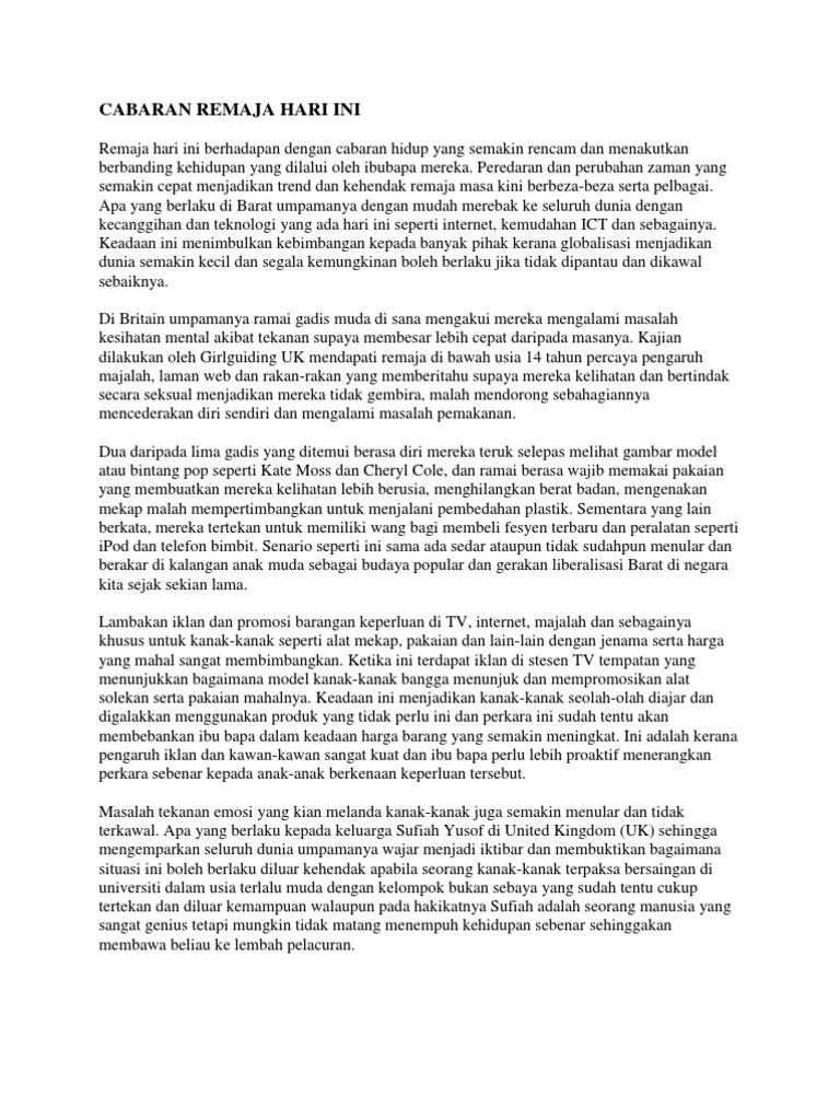 Cabaran Remaja Hari Ini | PDF