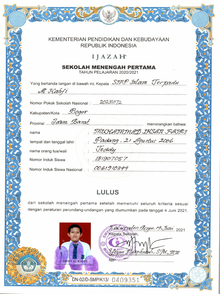 Ijazah Muhammad Ihsan Fajri | PDF