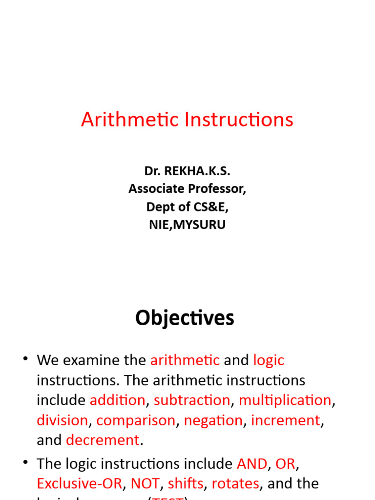 Arithmetic and Logic Instructions Guide | PDF