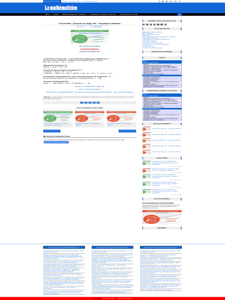 Correction - Exercice 01 Page 192 - Fonctions Linéaires | PDF