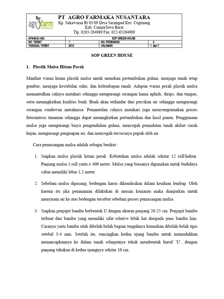 SOP GREEN HOUSE | PDF SOP GREEN HOUSE | PDF