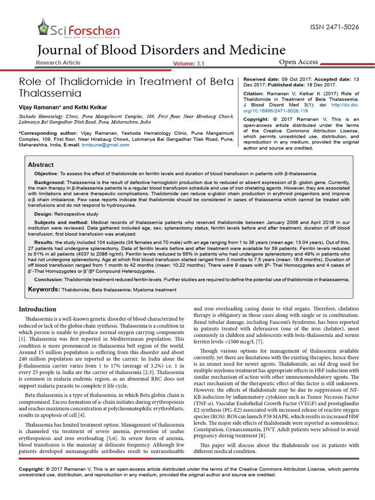 Thalidomide in Thalassemia 2017 (104 Indian Patients by DR Vijay ...