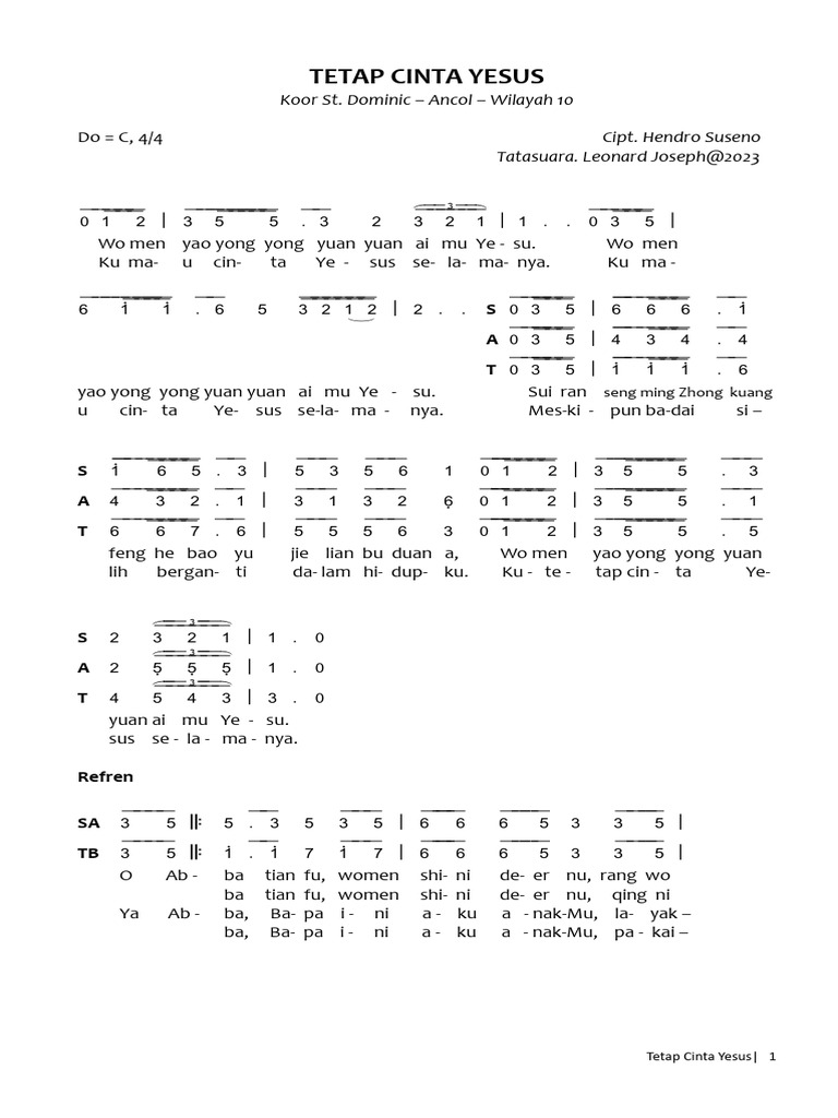 TETAP CINTA YESUS Kor Dominic Wilayah 10 | PDF