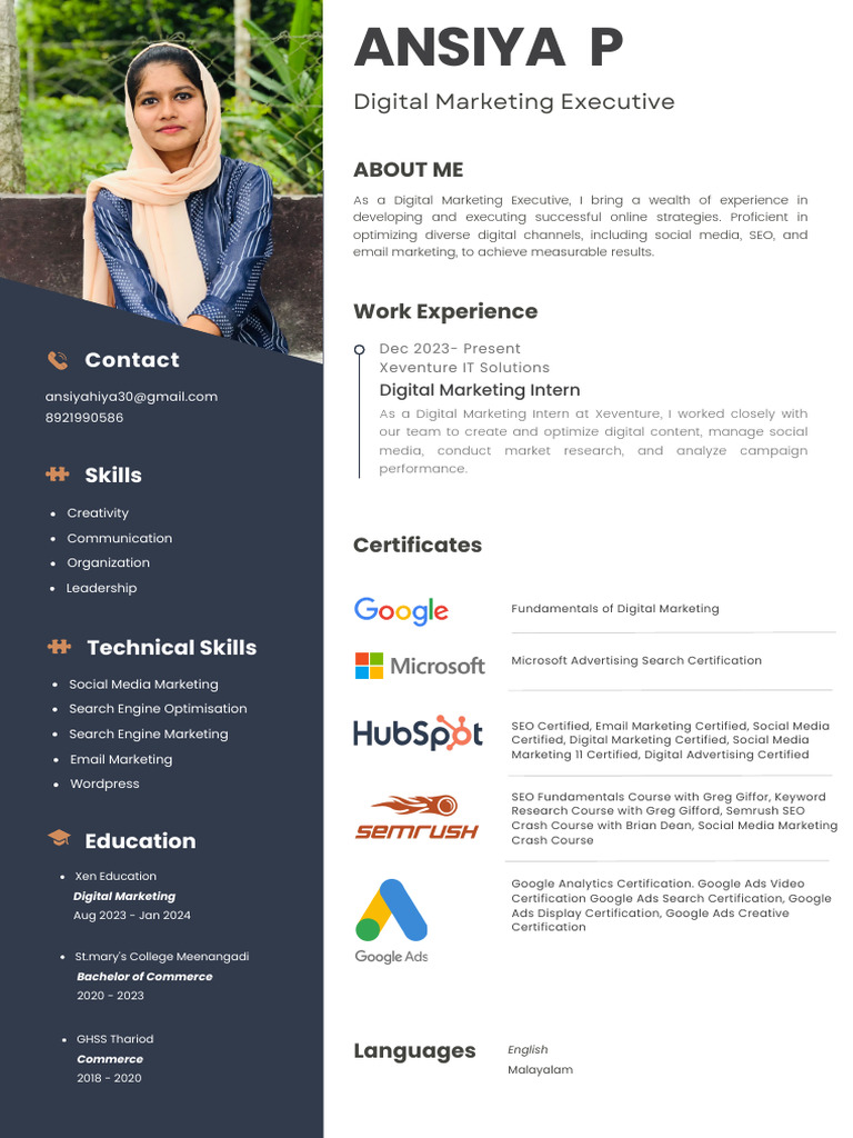 Ansiya Resume | PDF | Digital Marketing | Search Engine Optimization