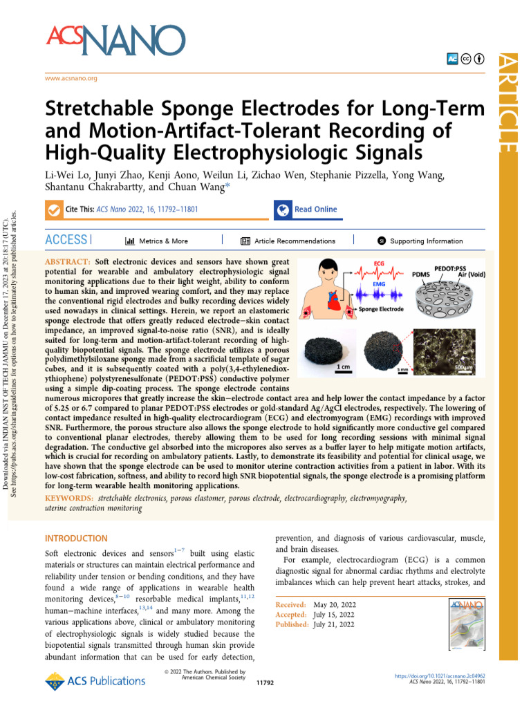 Lo Et Al 2022 Stretchable Sponge Electrodes for Long Term and Motion ...