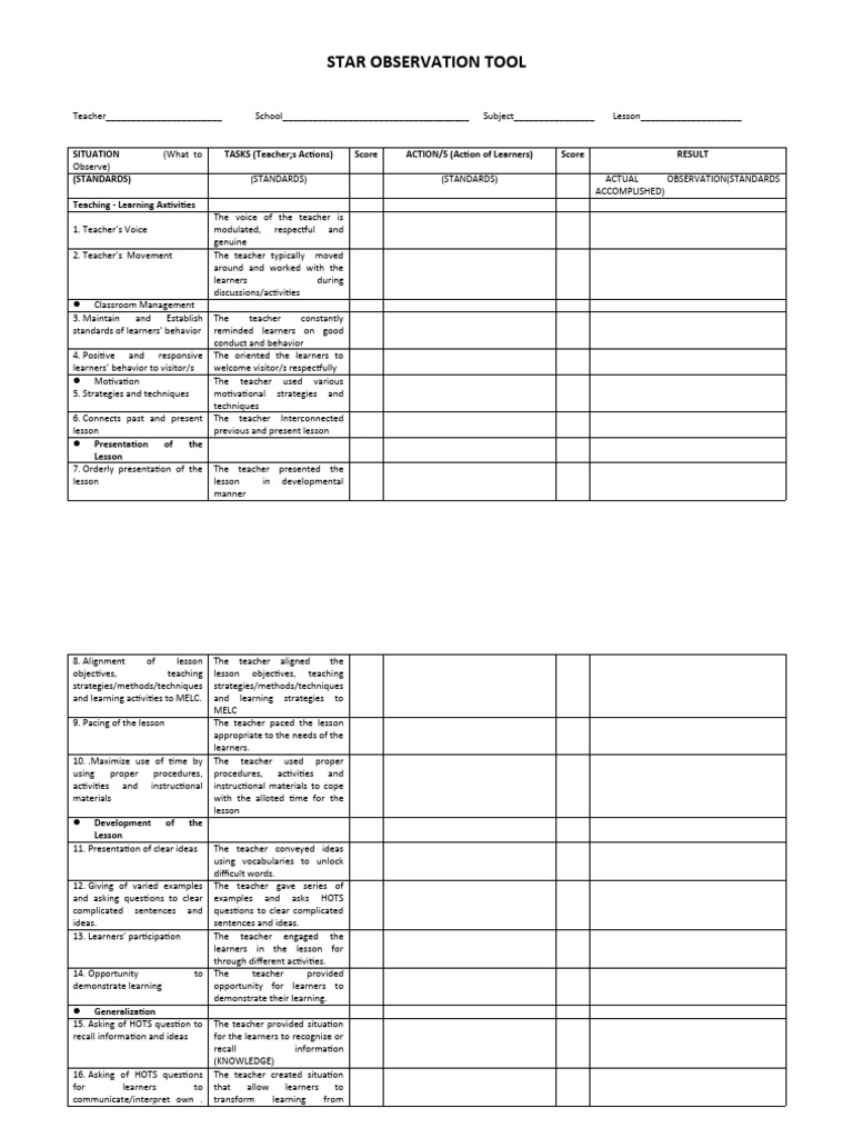 STAR Observation Tool Final | PDF