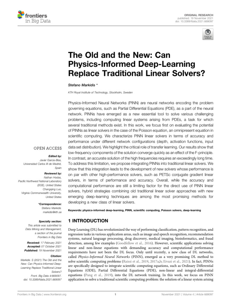 The Old and The New Can Physics-Informed Deep Learning Replace Traditional Linear Solvers | PDF ...