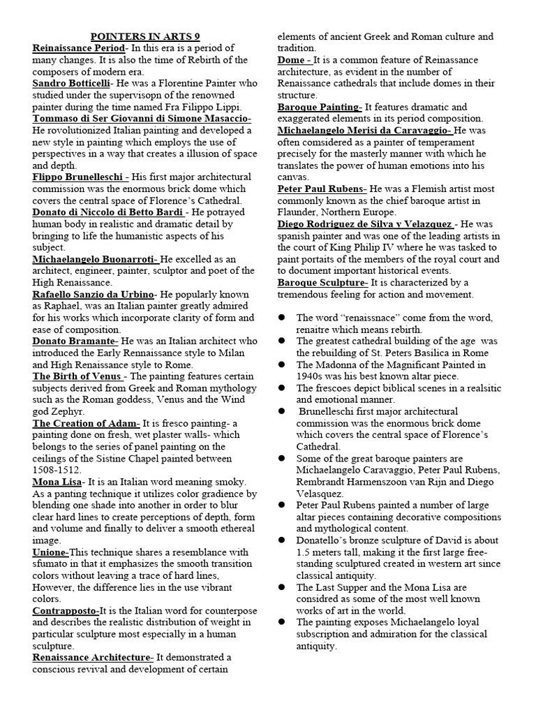 Pointers in Arts 9 | PDF