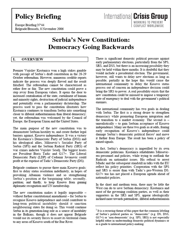 Serbia's New Constitution - Democracy Going Backwards | PDF | Slobodan ...