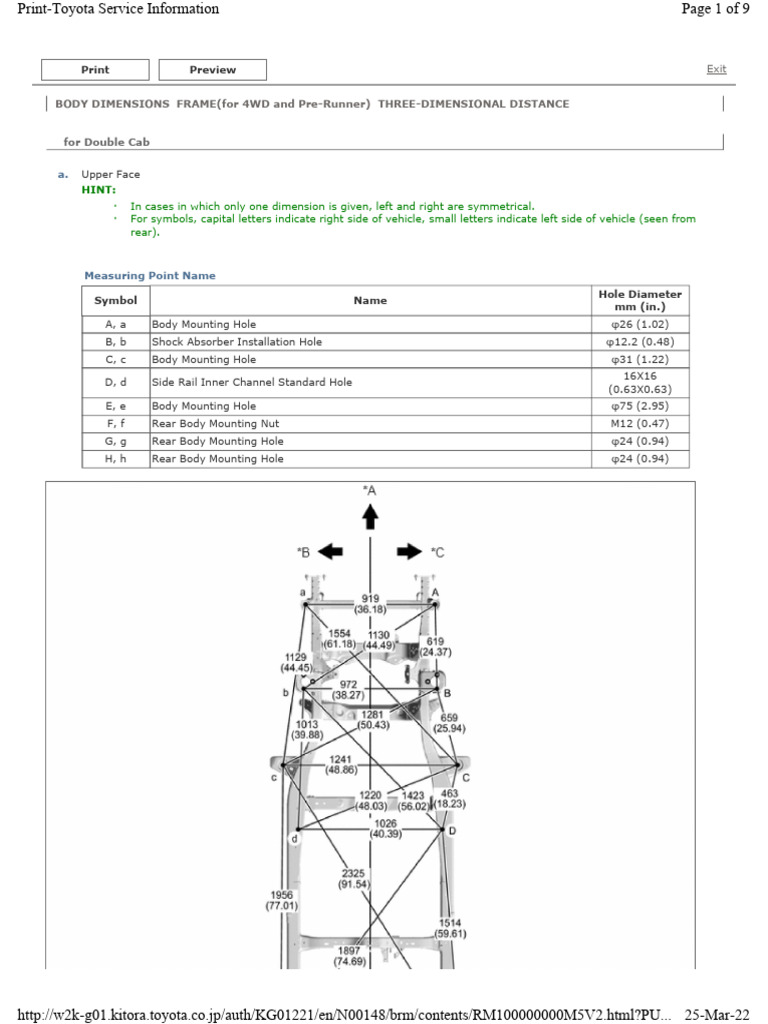 Hilux Chassis Dimension | PDF