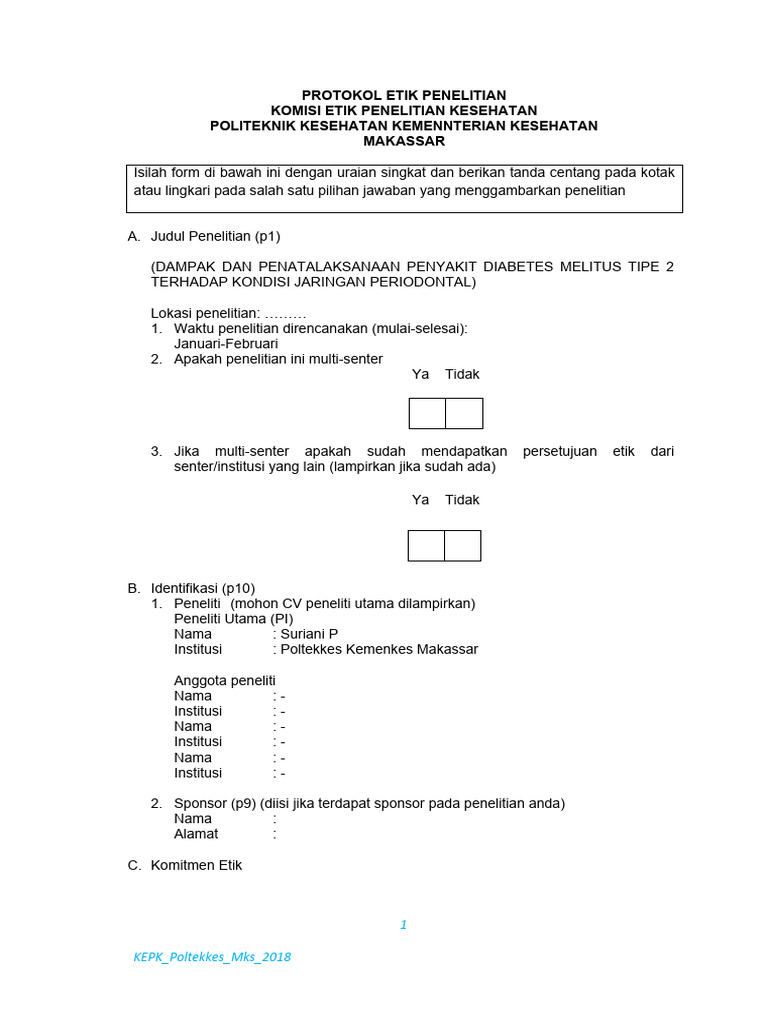 Format Protokol Etik Penelitian Suriani P | PDF